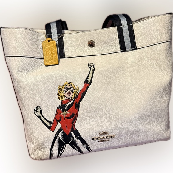 Coach | Bags | Coach X Marvel Pebble Leather Jes Tote Featuring Carol ...